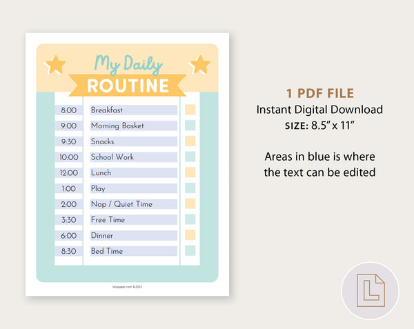 Daily Routine Editable Chart Blue – Lela Paper