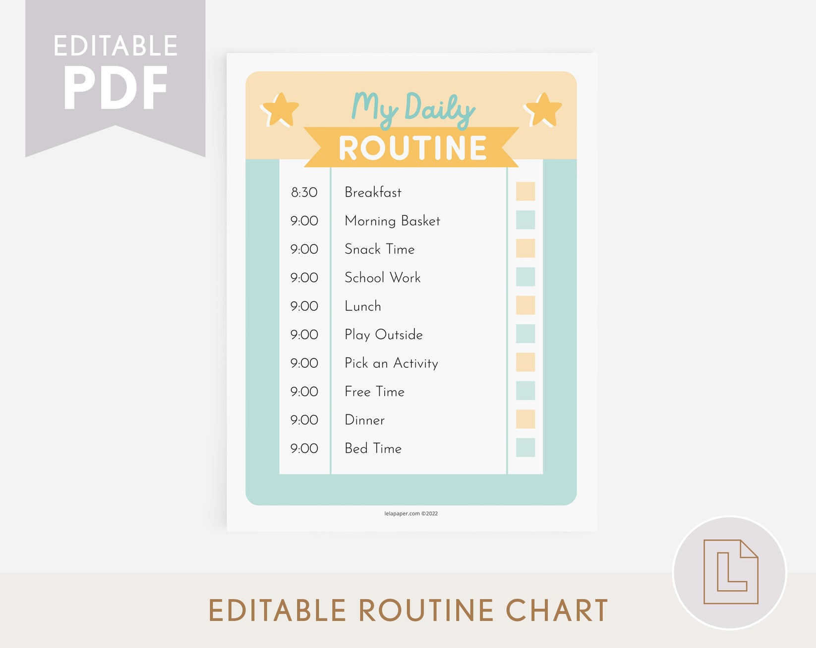 Daily Routine Editable Chart Blue – Lela Paper