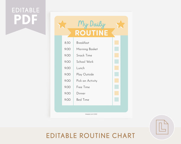 Daily Routine Editable Chart Blue – Lela Paper
