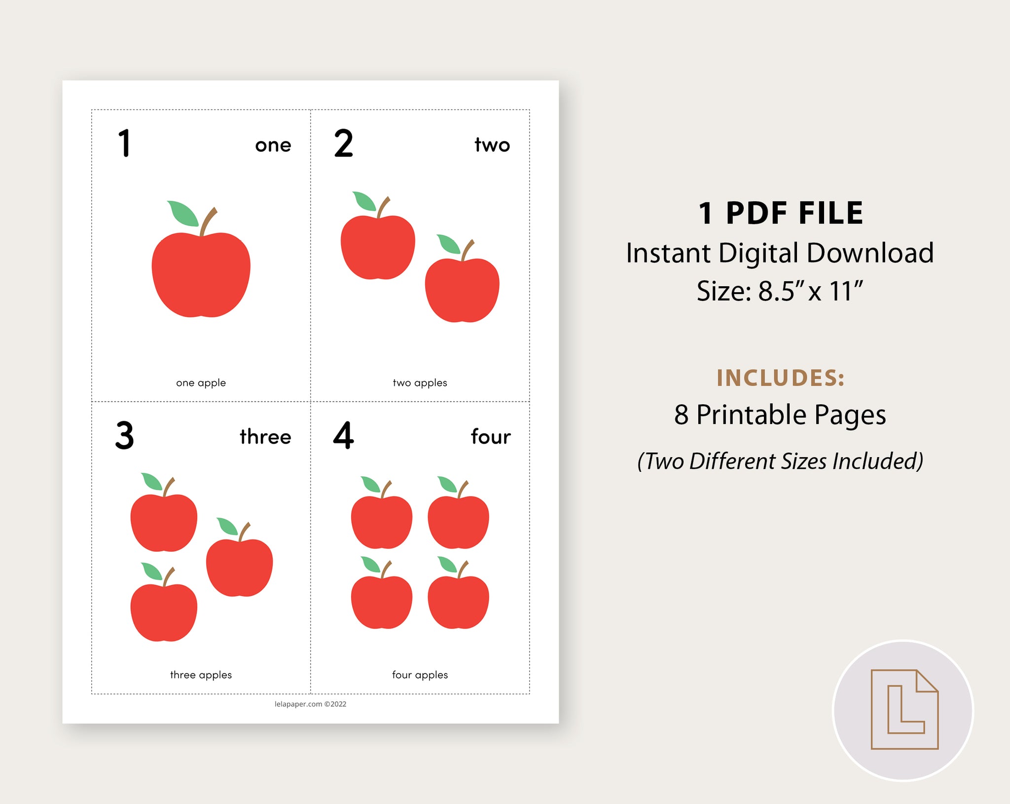 Apples Counting Flash Cards Numbers 1-10 – Lela Paper
