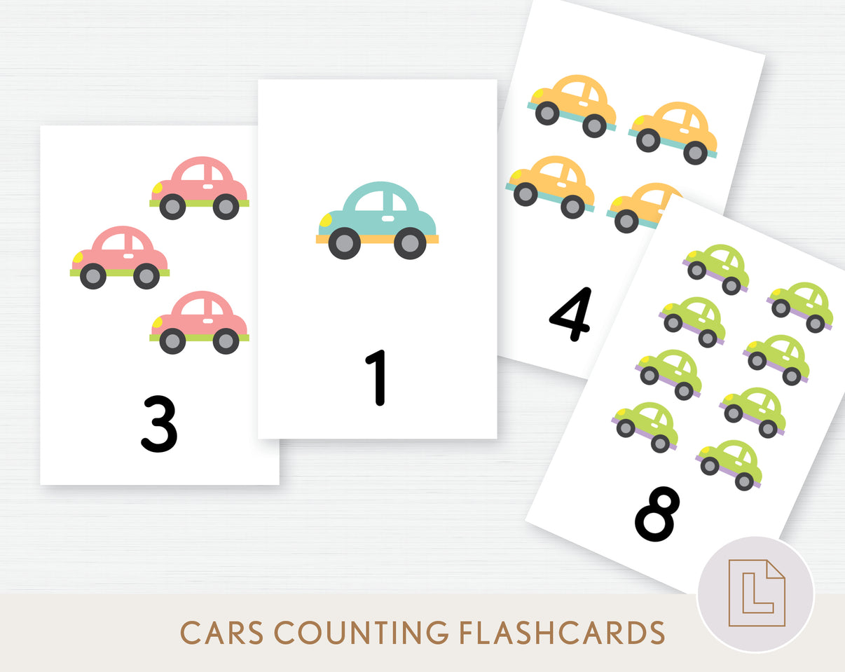 Cars Counting Flash Cards Printable – Lela Paper